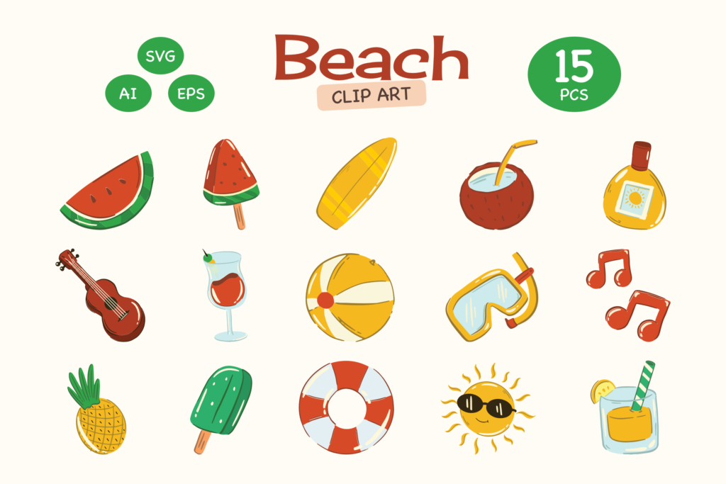 Beach Doodle Clip Art | Designspace